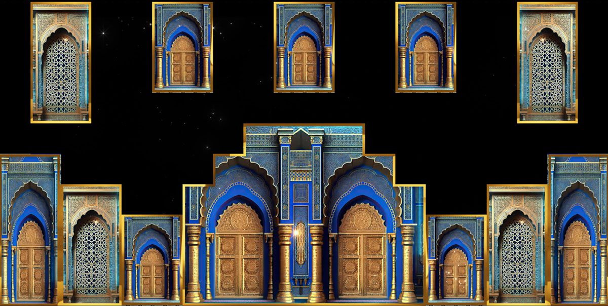 Royal Blue Gold Jaali Arch 4K VJ Loop for Luxury Wedding Stages